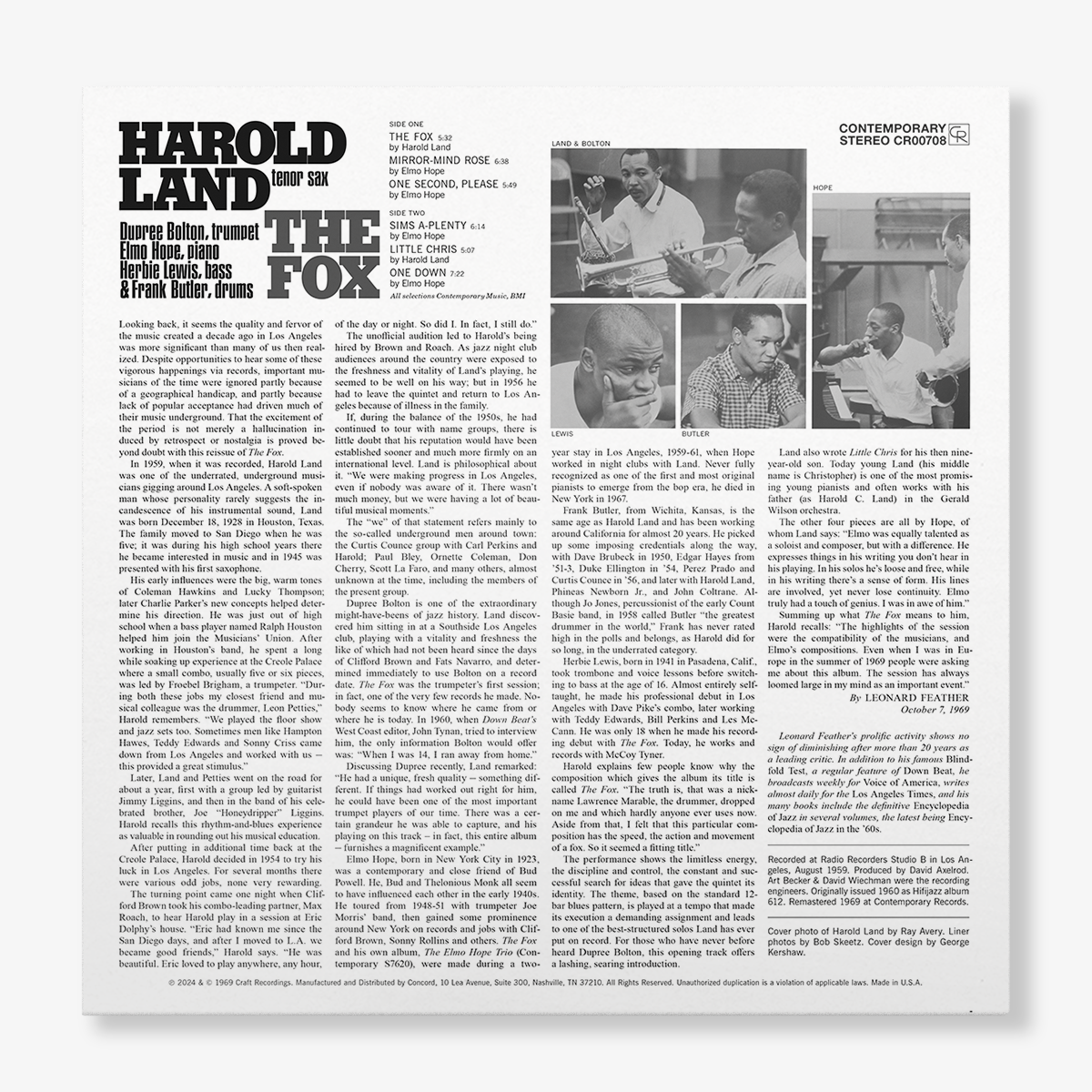 Harold Land – The Fox - Contemporary Records Acoustic Sounds Series ...